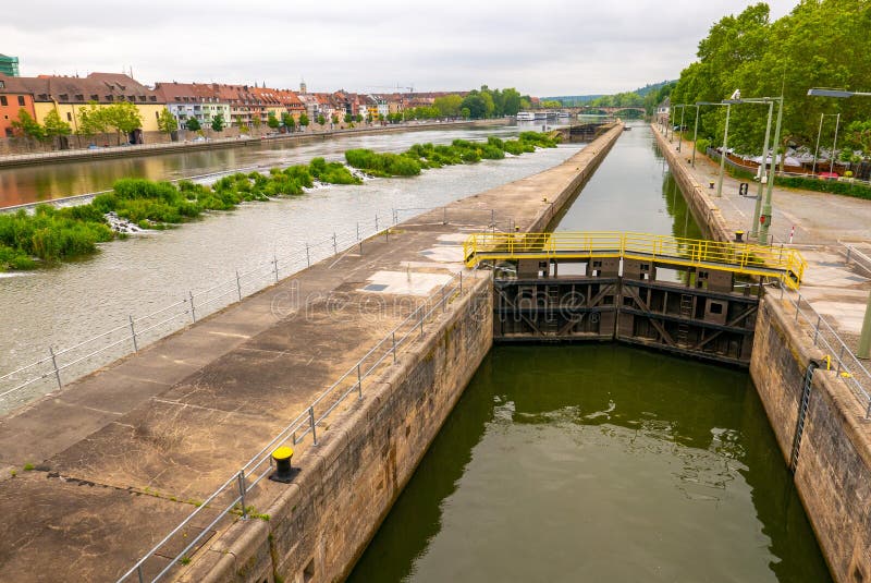 Sluice in the Main River editorial stock photo. Image of germany ...