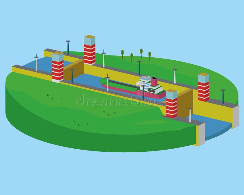 Sluis vector illustratie. Illustration of vervoer, schip - 33462280