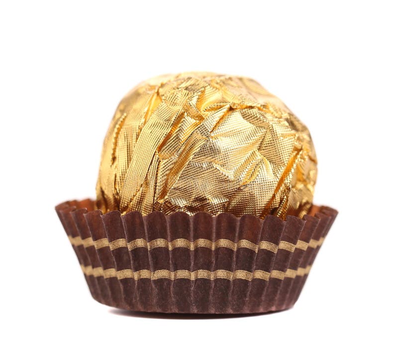 Sluit Omhoog Van Chocolade Gouden Bonbon. Stock Afbeelding - Image of ...