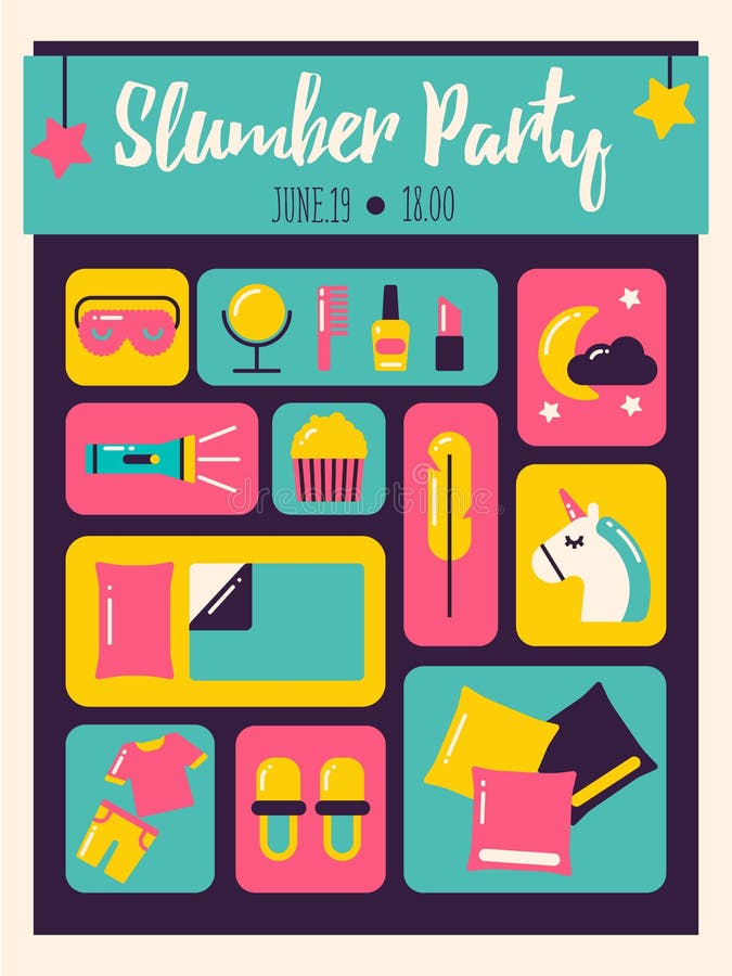 Slumber Party Invitation stock vector. Illustration of flat - 94676366