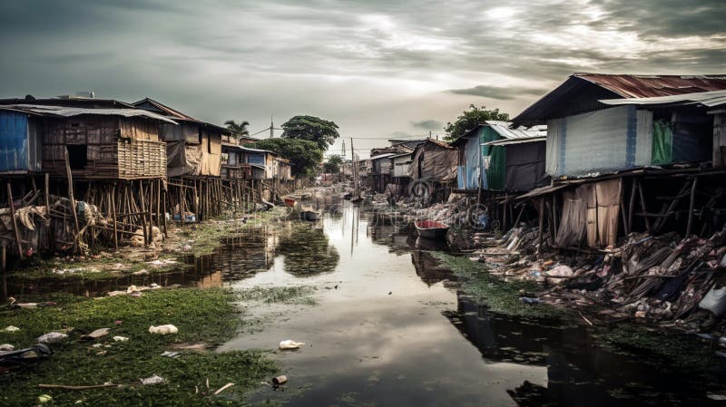 Slums on a River Bank. Slums on the Banks Stock Illustration ...