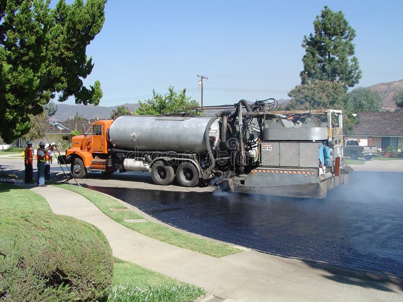 Slurry Truck Laying Hot Slurry Stock Image - Image of pave, california ...