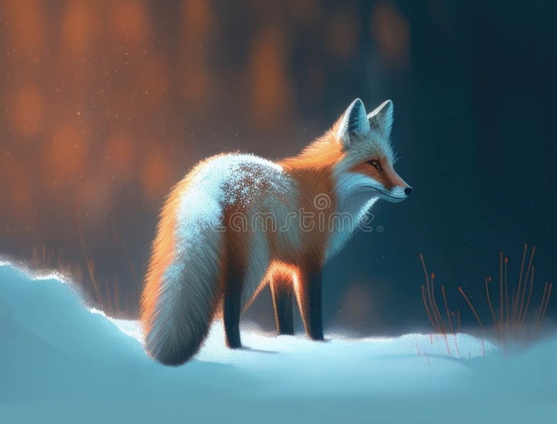 A Sly Fox Its Red Fur Glowing Against a Snowy Backdrop. Cute Creature ...