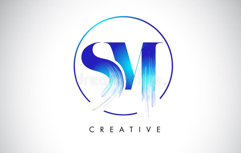 SM Brush Stroke Letter Logo Design. Blue Paint Logo Leters Icon Stock ...