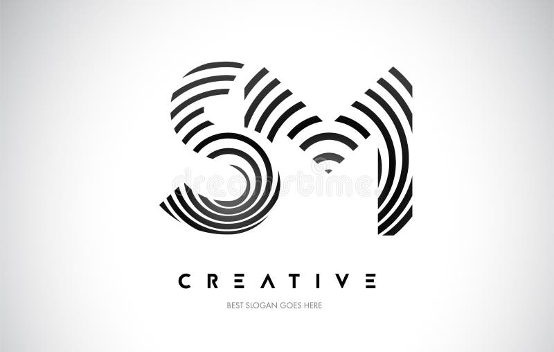 SM Lines Warp Logo Design. Letter Icon Made with Black Circular Lines ...