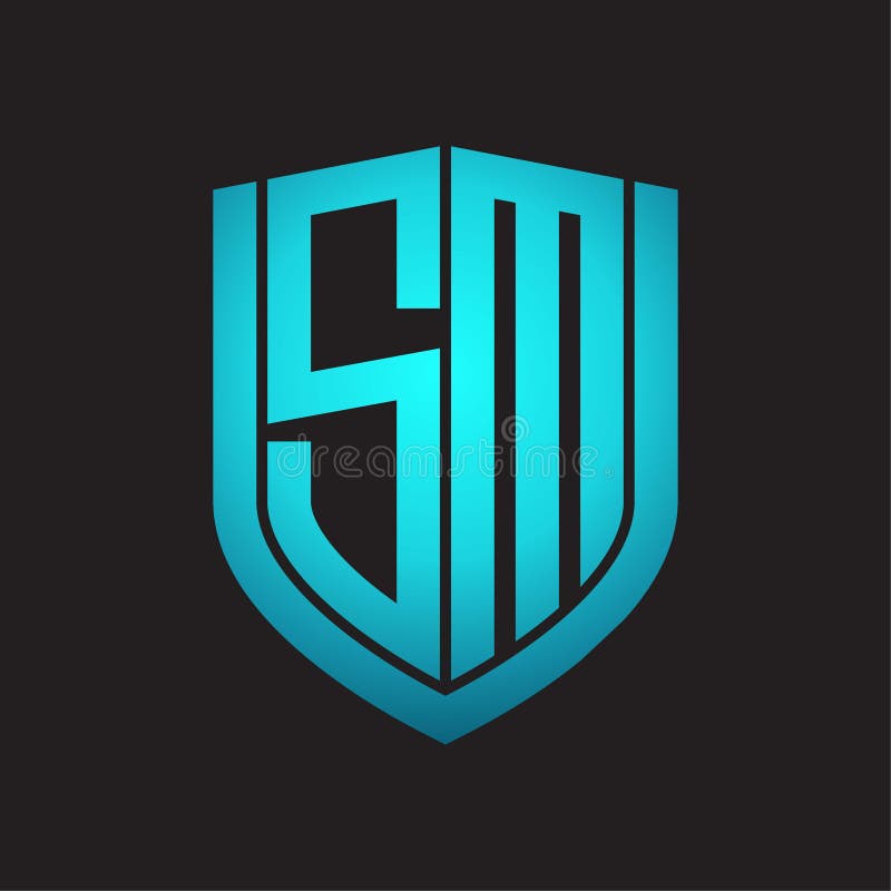 SM Logo Monogram with Emblem Shield Design Isolated with Blue Colors on ...