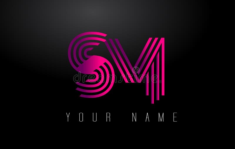 SM Magenta Lines Letter Logo. Creative Line Letters Vector Template ...