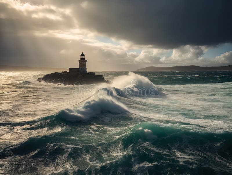 Small Abandoned Lighthouse Far in Front on Small Stoned Rock Just ...