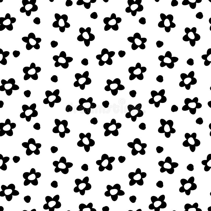 Small Abstract Flowers in Black and White Seamless Pattern Stock Vector ...