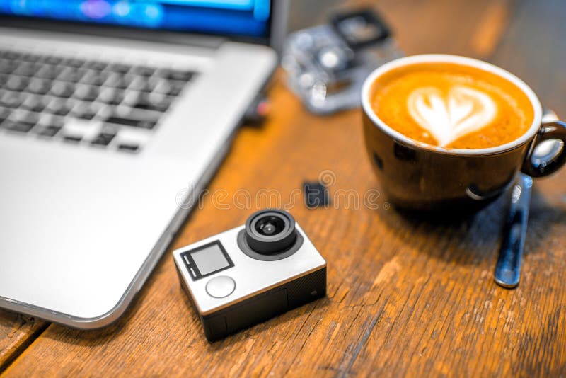 Small Action Video Camera on the Table Stock Image - Image of gopro ...
