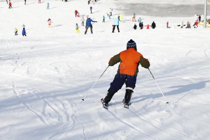 Small Active Child Skiing on Snow Slope Editorial Stock Image - Image ...