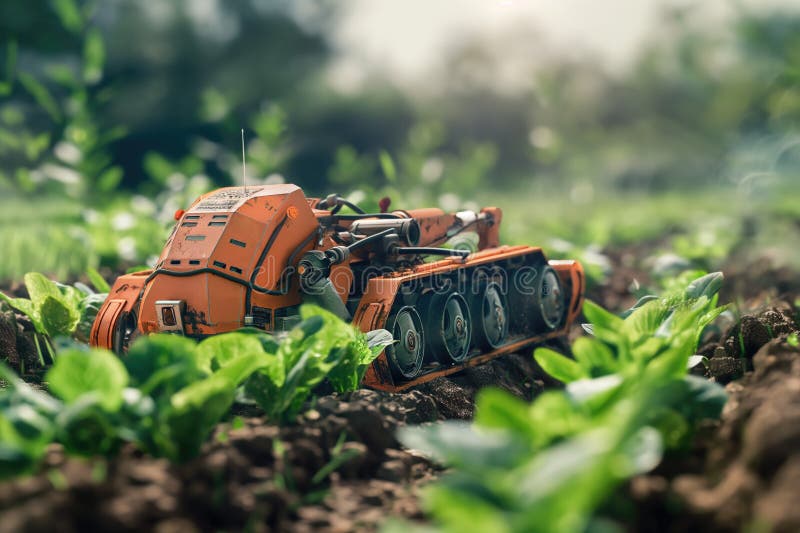 Small Agricultural Robot Working in a Field. Stock Image - Image of ...