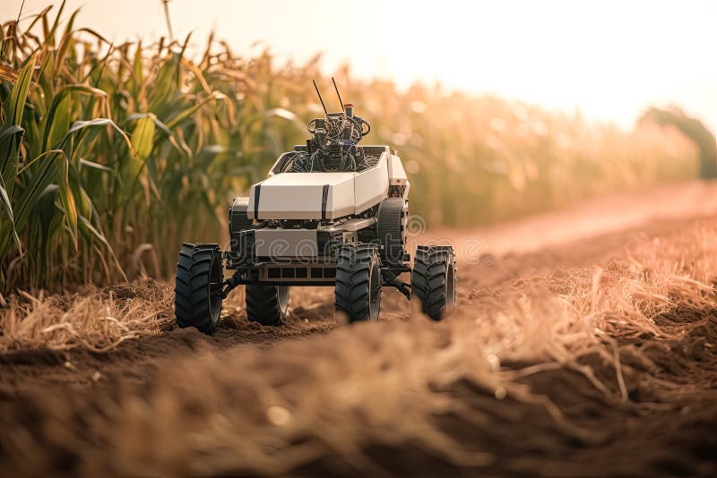 Small AI Robot Drone is Working in a Corn Field Farm, for Agriculture ...