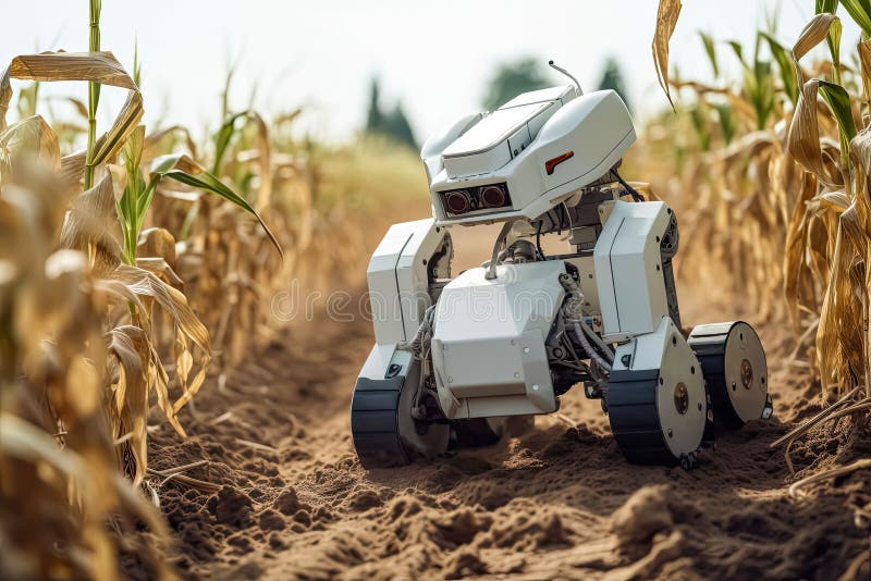 Robot AI Drone is Working of a Agriculture Field with Sunlight for ...