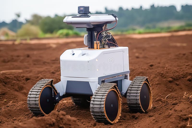 Robot AI Drone is Working of a Agriculture Field with Sunlight for ...