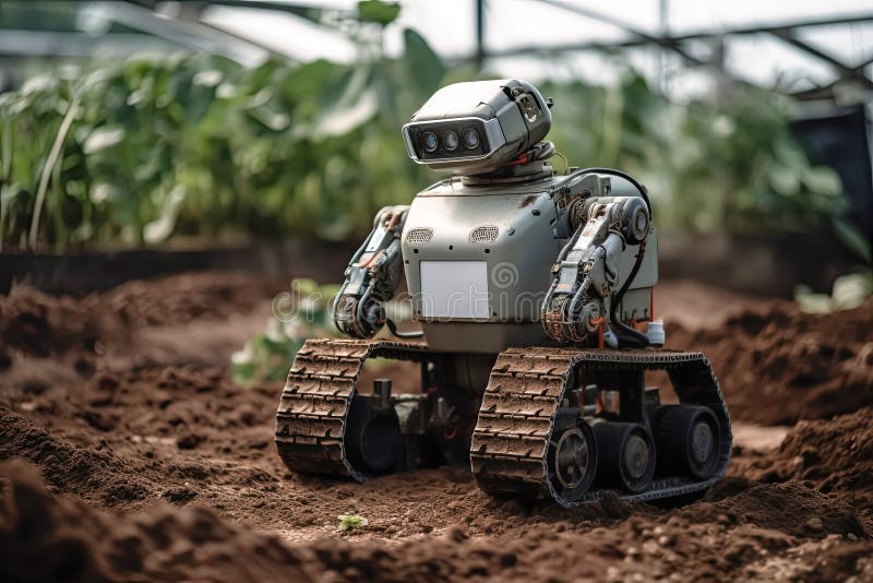 Robot AI Drone is Working of a Agriculture Field with Sunlight for ...