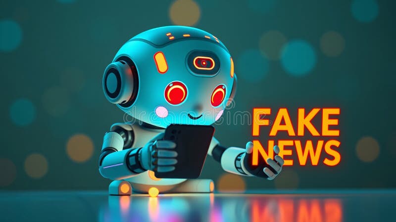 Robot Creates Fake News Using Smartphone in Futuristic Setting Stock ...