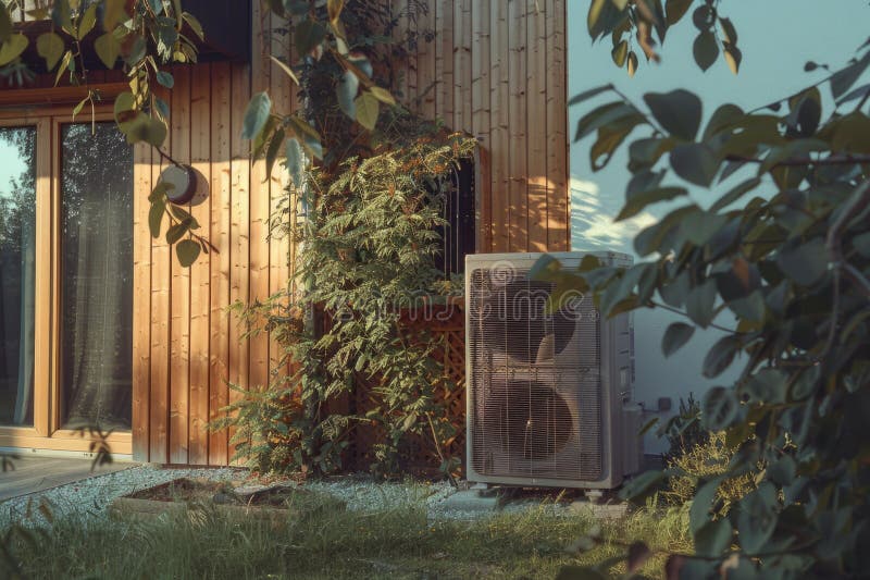 Small Air Conditioner Unit Installed Outside a Residential House Stock ...