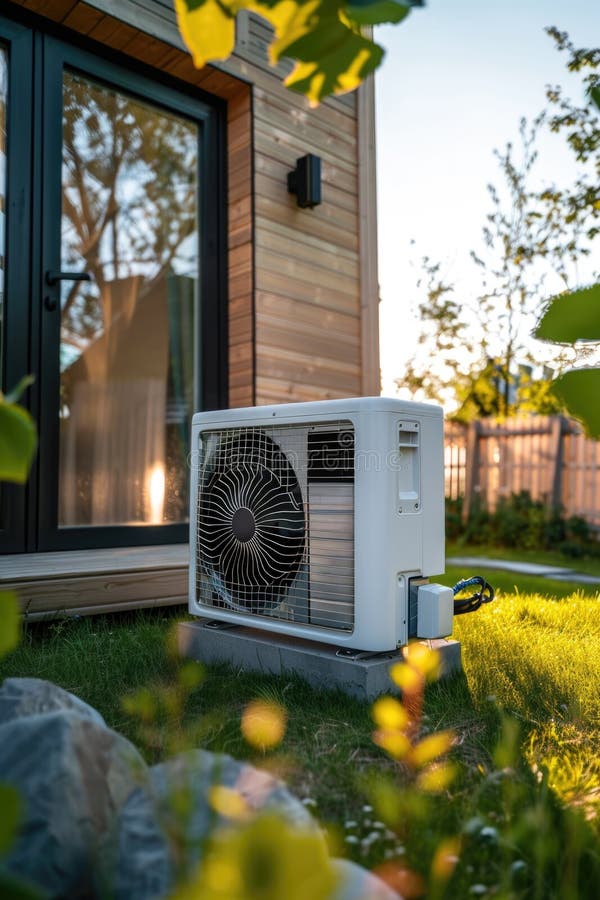 A Small Air Conditioner Unit Sitting Outside a House Stock Image ...