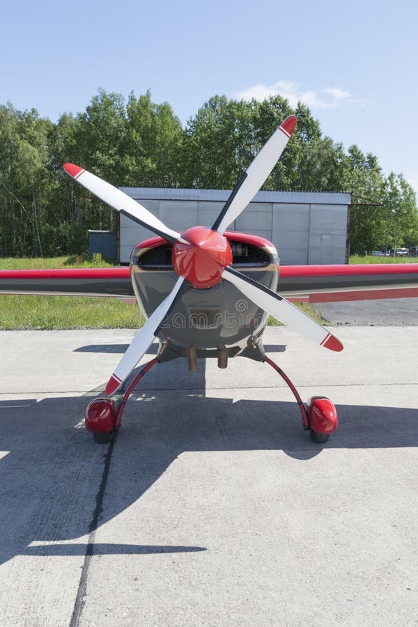 Small Aircraft with Central Propeller Stock Image - Image of ground ...