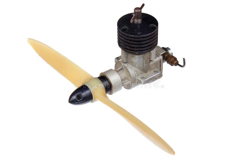 Small Aircraft Model Diesel Engine with Propeller, Isolated Against ...
