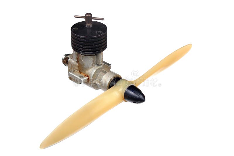 Small Aircraft Model Diesel Engine with Propeller, Isolated Against ...