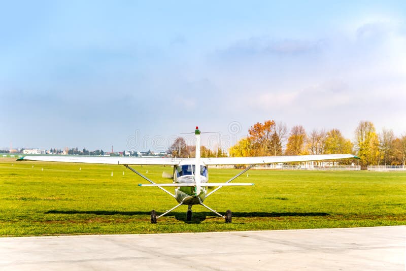 Small aircraft on runway . stock photo. Image of parked - 169417866