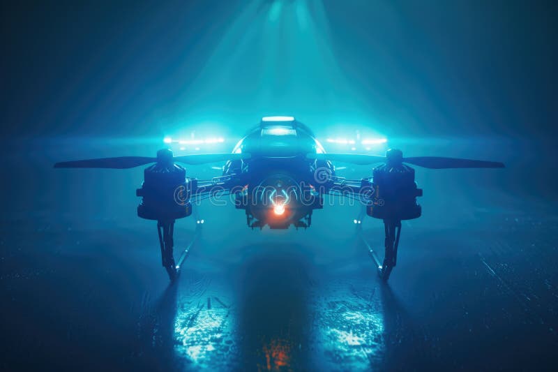 A Small Airplane Flying through Thick Fog, Its Lights Visible in the ...