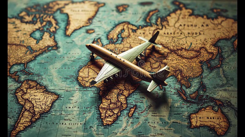 Small Airplane is on a Map of the World. the Airplane is on the Map in ...