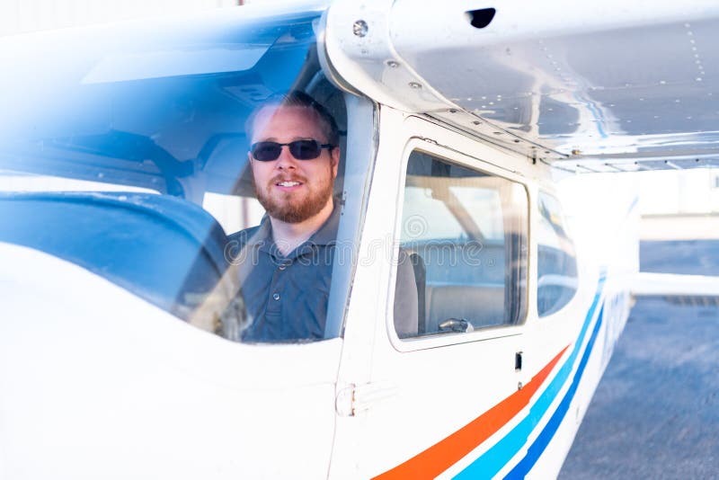 Small Airplane Pilot in the Cockpit Ready for Takeoff Stock Image ...