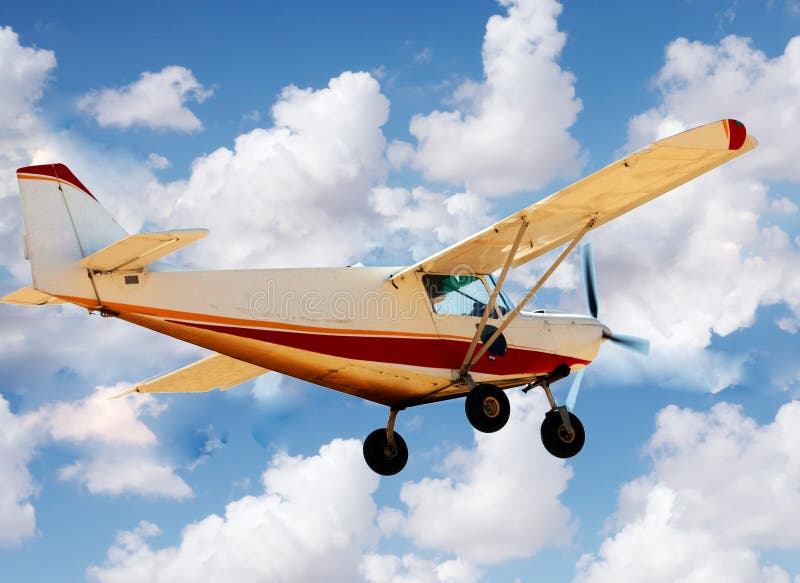 A Small Airplane Landing At Sunset. Stock Image - Image of aviator ...