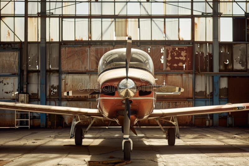 Small Airplane Standing Inside an Empty Hangar Stock Image - Image of ...
