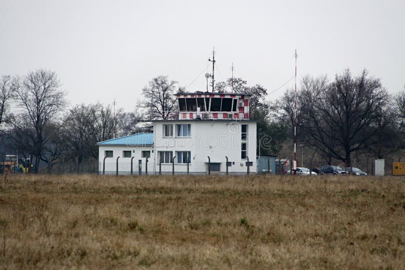 Small airport tower stock image. Image of cloudy, autumn - 46677783