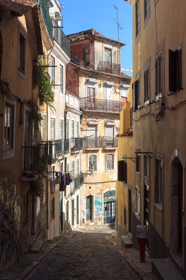 Small Alley in Lisbon stock image. Image of culture, lisbon - 46865543