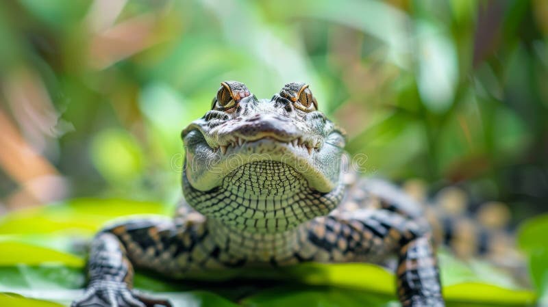Small Alligator Resting on Leaf Stock Photo - Image of fauna, alligator ...