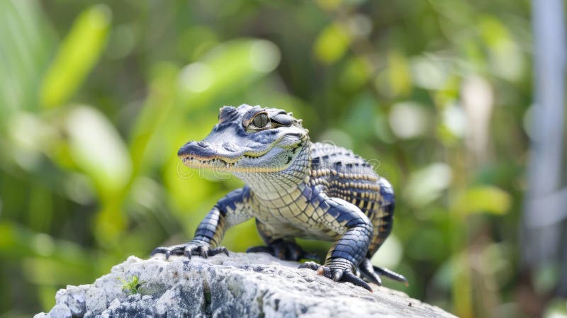 Small Alligator Sitting on Top of a Rock Stock Image - Image of tiny ...
