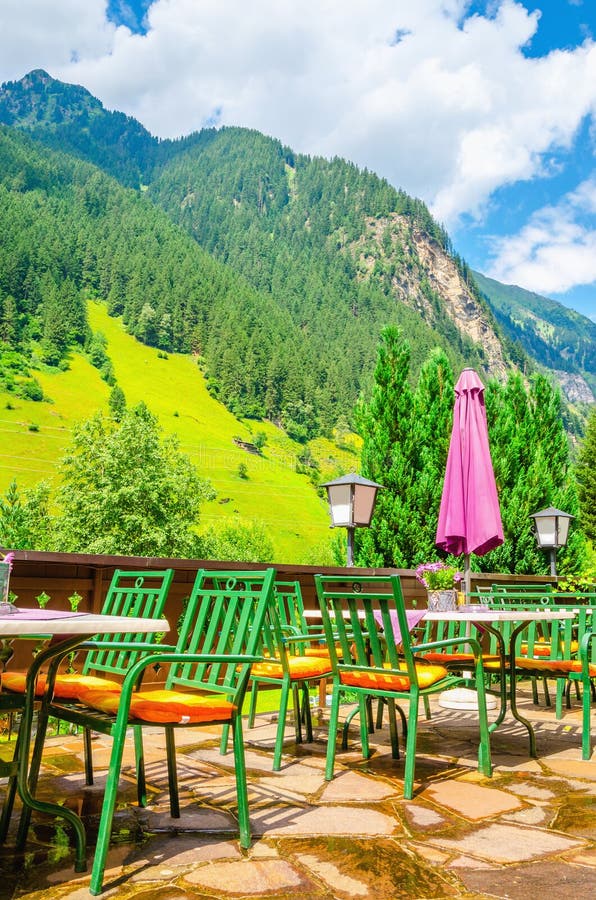 Small Alpine Restaurant with Alps, Austria Stock Photo - Image of ...