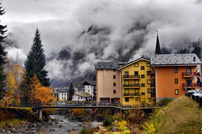 Small Alpine town street stock image. Image of home, background - 82754065