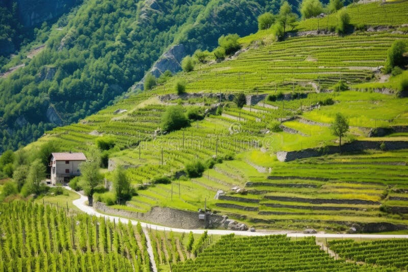 Small Alpine Vineyard on Steep Slope Stock Photo - Image of grape ...