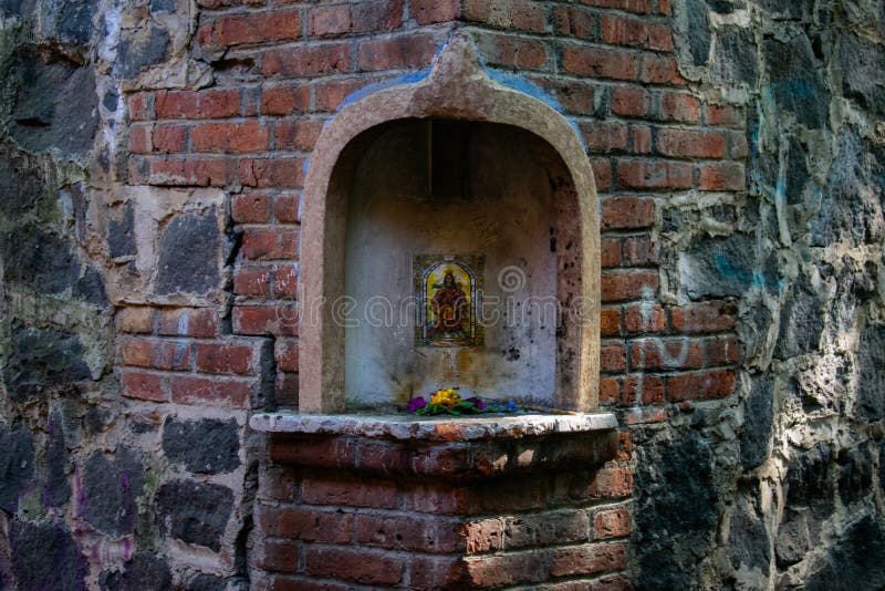 Small Altar on the Corner of a Stone Wall Stock Image - Image of ...