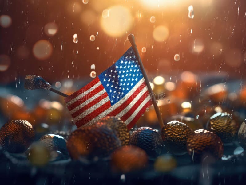 Small American Flag is Placed on Top of Some Metal Objects. the Flag is ...