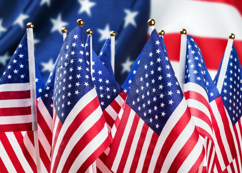 Small American Flags in the Background Stock Photo - Image of ...