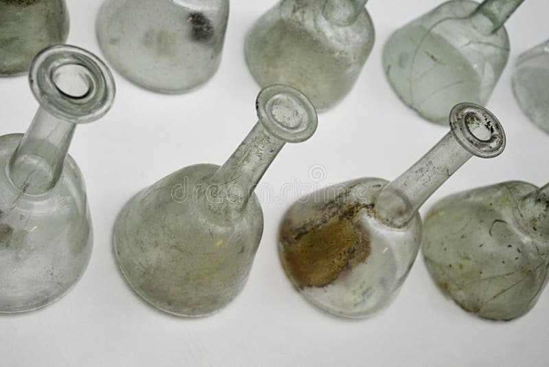 Small Ancient Pseudo Mercury Glass Bottles of Conical Shape with Tall ...