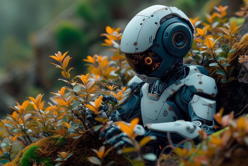 Small Android Exploring the Natural World, Highlighting the Balance ...