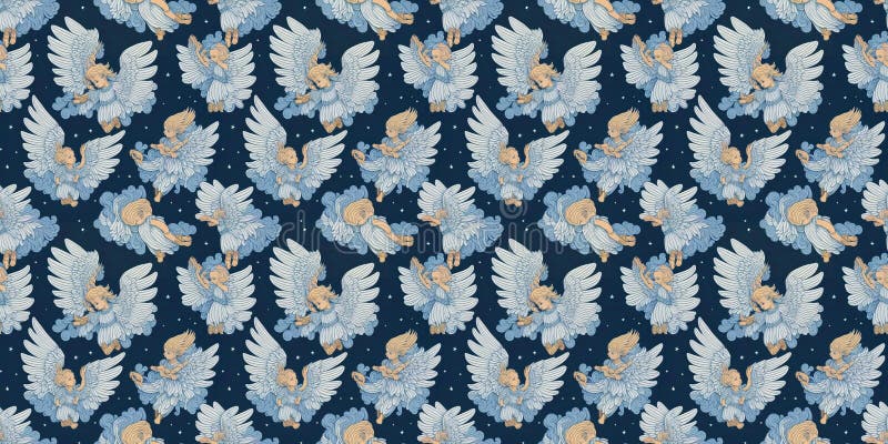 Small Angels Outlines Seamless Patterns Step Repeating Patterns Design ...