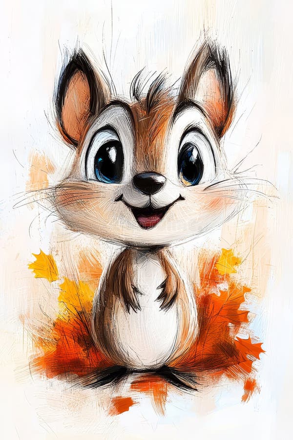 A Small Animal Drawing, Sporting a Broad Grin, Holds a Leaf Circling ...