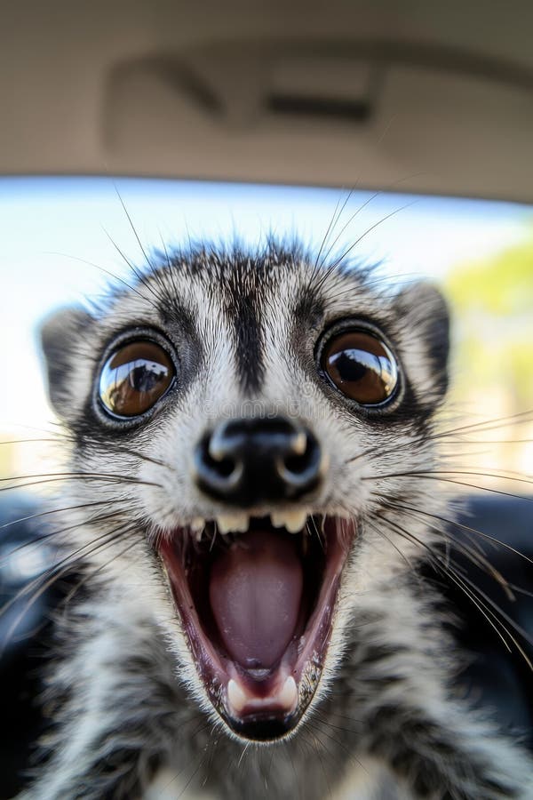 A Small Animal with Its Mouth Agape in the Back Seat of a Car Stock ...