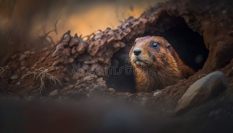 A Small Animal is Poking Its Head Out of a Cave Stock Illustration ...
