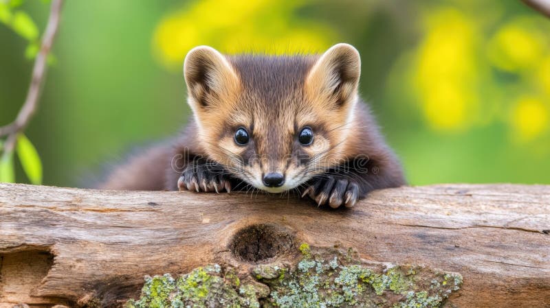 A Small Animal Sitting on Top of a Log with Its Eyes Closed, AI Stock ...
