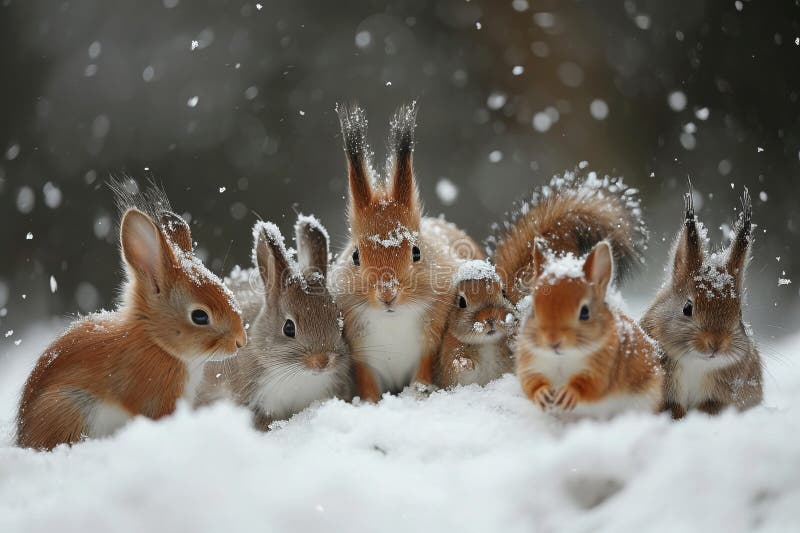 Small Animals in the Snow Playing Together Stock Illustration ...